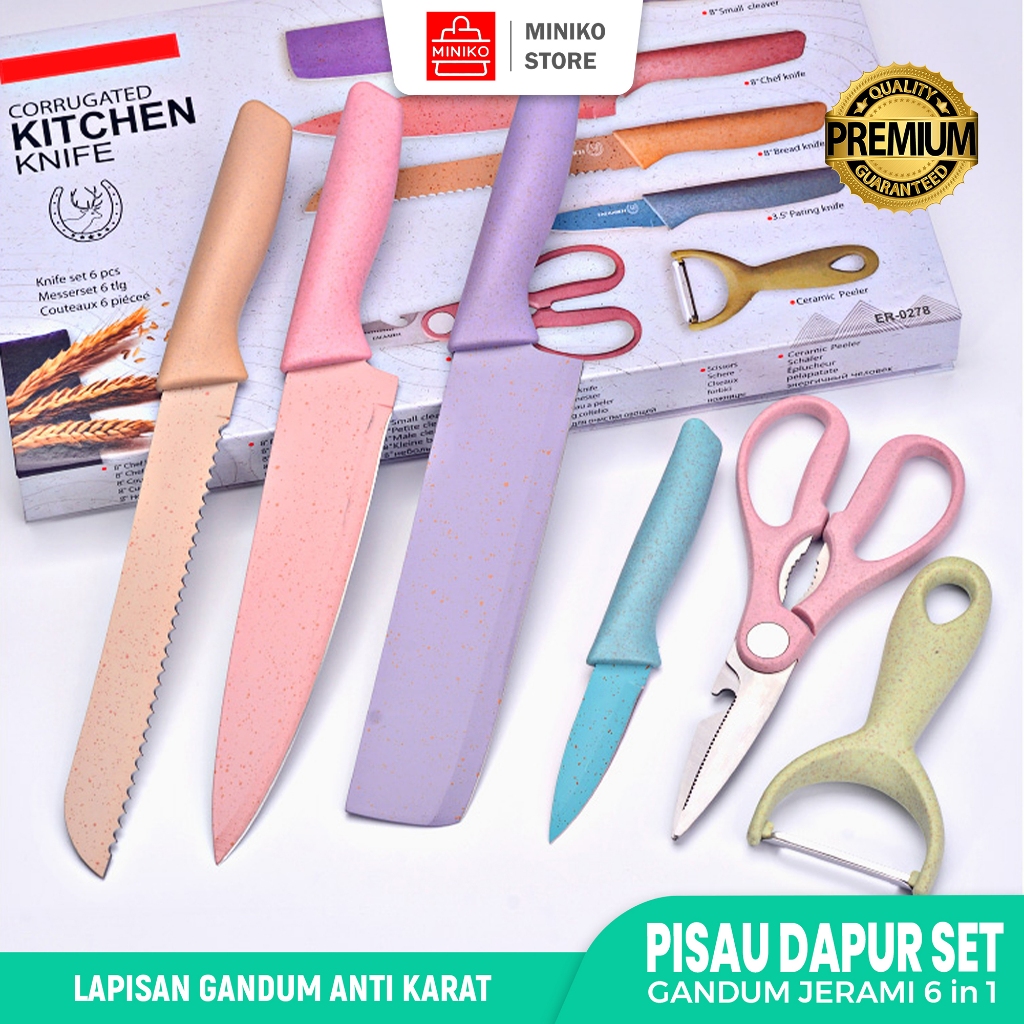 Jual PISAU SET 6IN1 Warna Warni Kode 600 - Corrugated Kitchen Knife ...