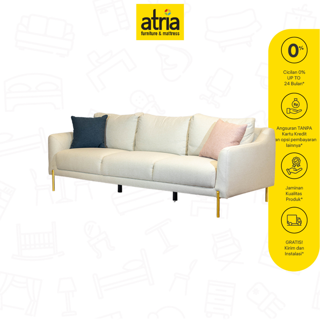 Jual Atria Art Sofa Ruang Tamu 3 Seat Fabric Cream | Shopee Indonesia