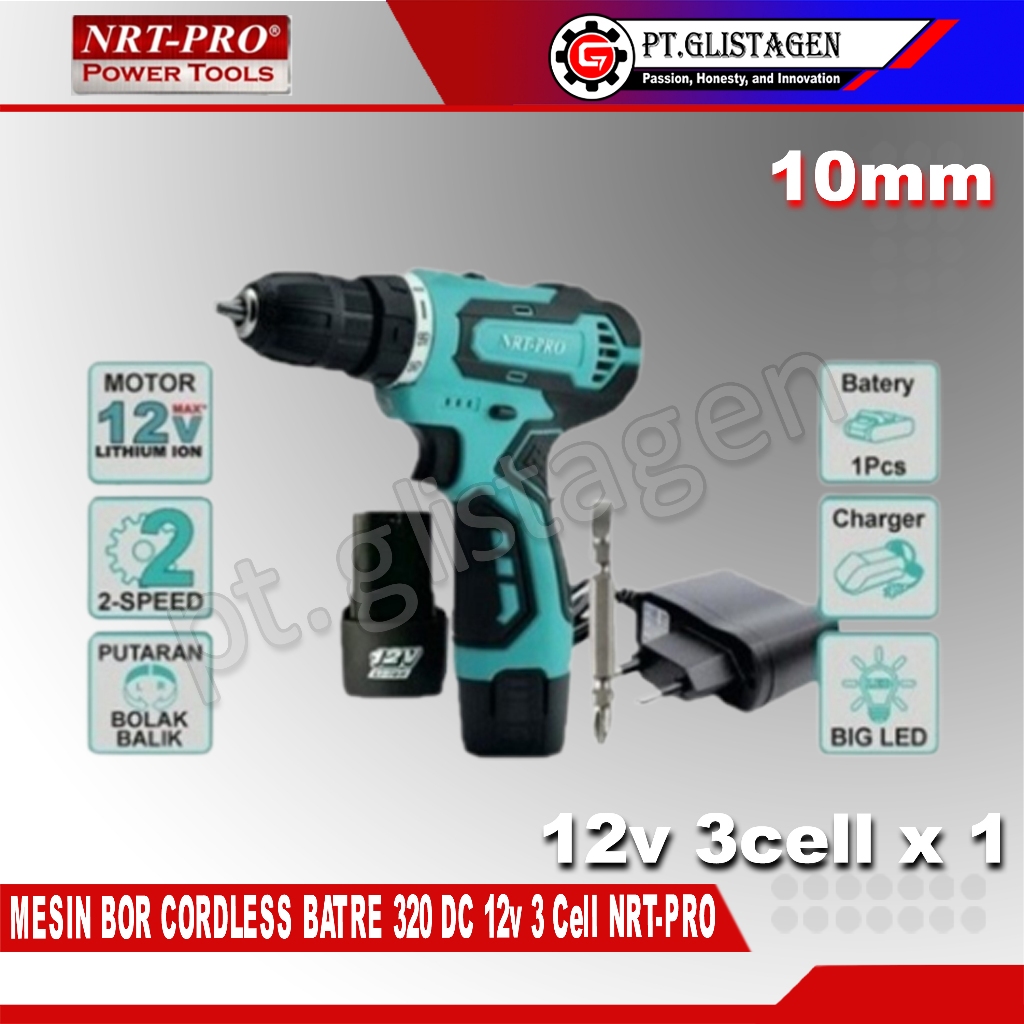 Jual NRT PRO DC 320 Mesin Bor Baterai Cordless Drill 10mm Screwdriver ...