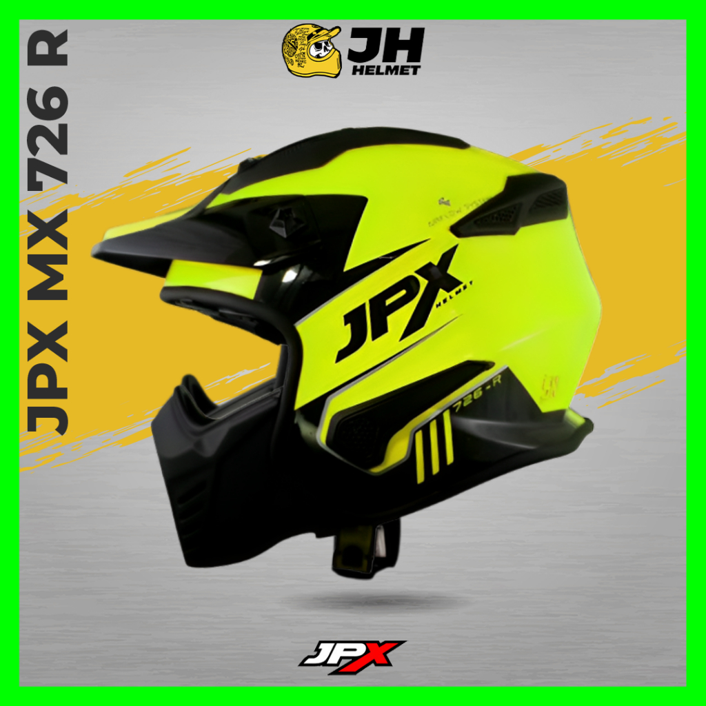 Jual Helm JPX MX 726R Solid Yellow Fluo Black Glossy | Helm Full Face | Helm Modular | JUAL HELM ...