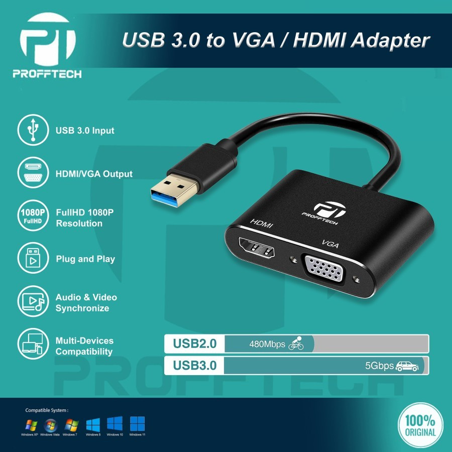 Jual Profftech Kabel Converter USB 3.0 To VGA HDMI 1080p 2in1 proyektor ...