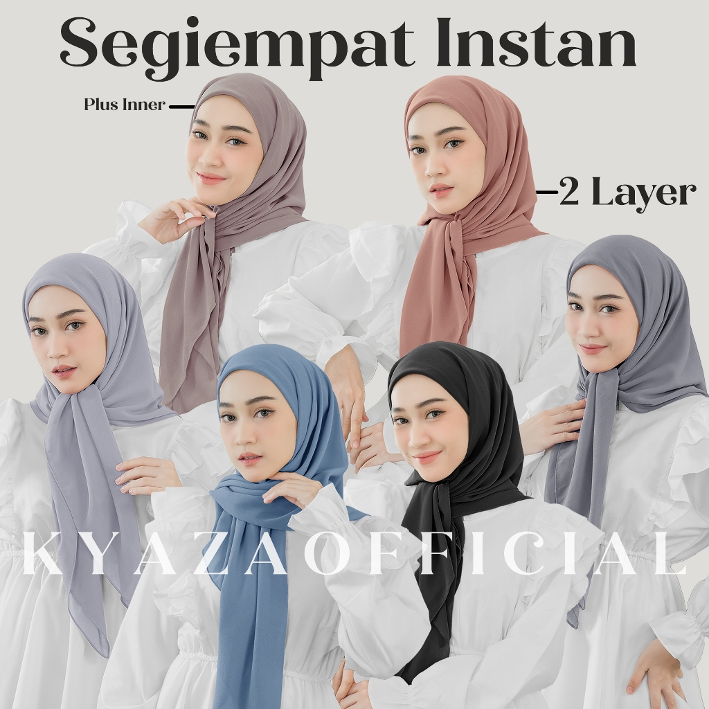 Jual 𝐊𝐘𝐀𝐙𝐀 - Hijab Segi empat Instant Plus Inner 2 Layer | Segi Empat Instan | Ceruty Babydoll ...