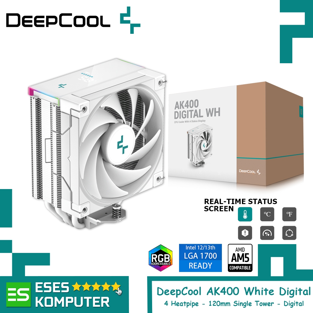 Jual DeepCool AK400 WHITE DIGITAL ARGB | 120MM AIR CPU Cooler HSF Intel ...