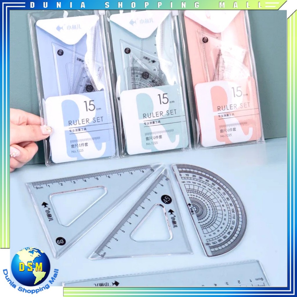 Jual DSM Penggaris Set 4IN1 15Cm Penggaris Bening Sekolah Isi 4Pcs Lucu ...