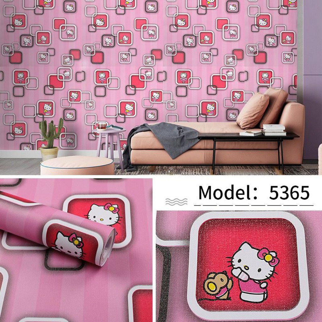 Jual Wallpaper Dinding Kamar Anak Motif Karakter HELLO KITTY KOTAK 3D GARIS | Shopee Indonesia
