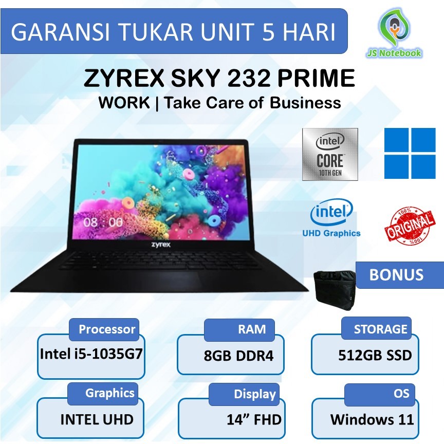 Jual Laptop Zyrex Sky 232 Prime Intel Core i5-1035G7 8GB 512SSD Win11 | Shopee Indonesia