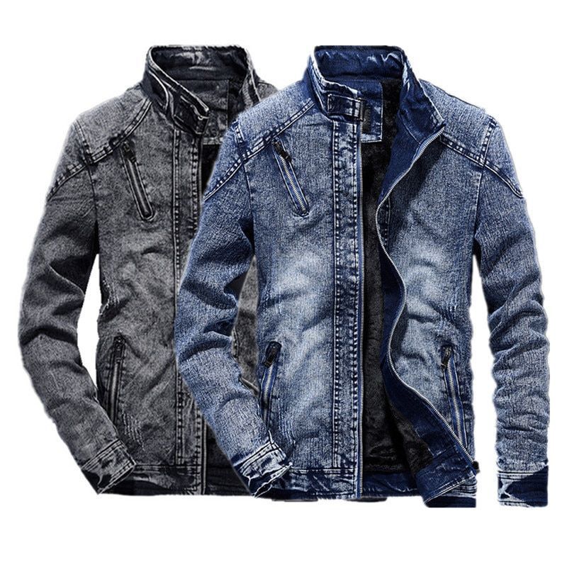 Jual JAKET JEANS PRIA KERAH TINGGI MODEL BIKER POLOSAN M L XL XXL ...