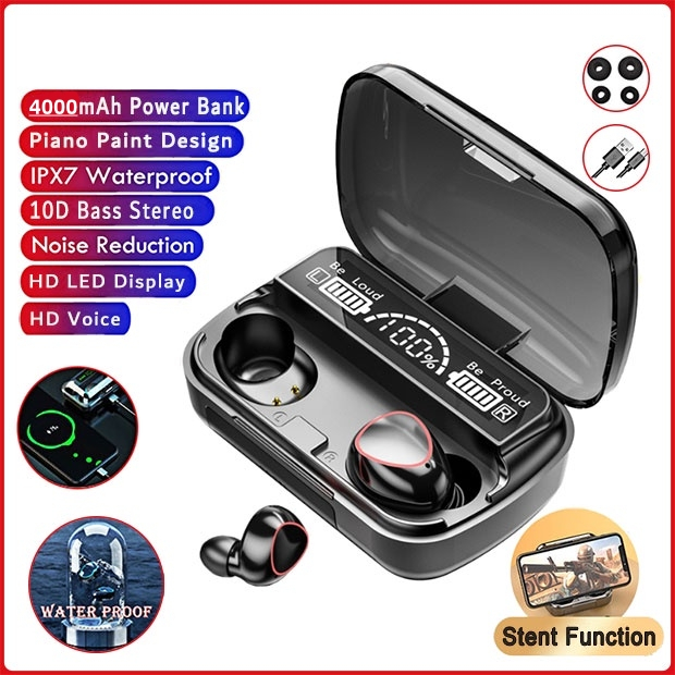 Jual M10 Memperkuat Headset Bluetooth Full Bass Stereo 3500mah Power Bank Wireless Earphone ...