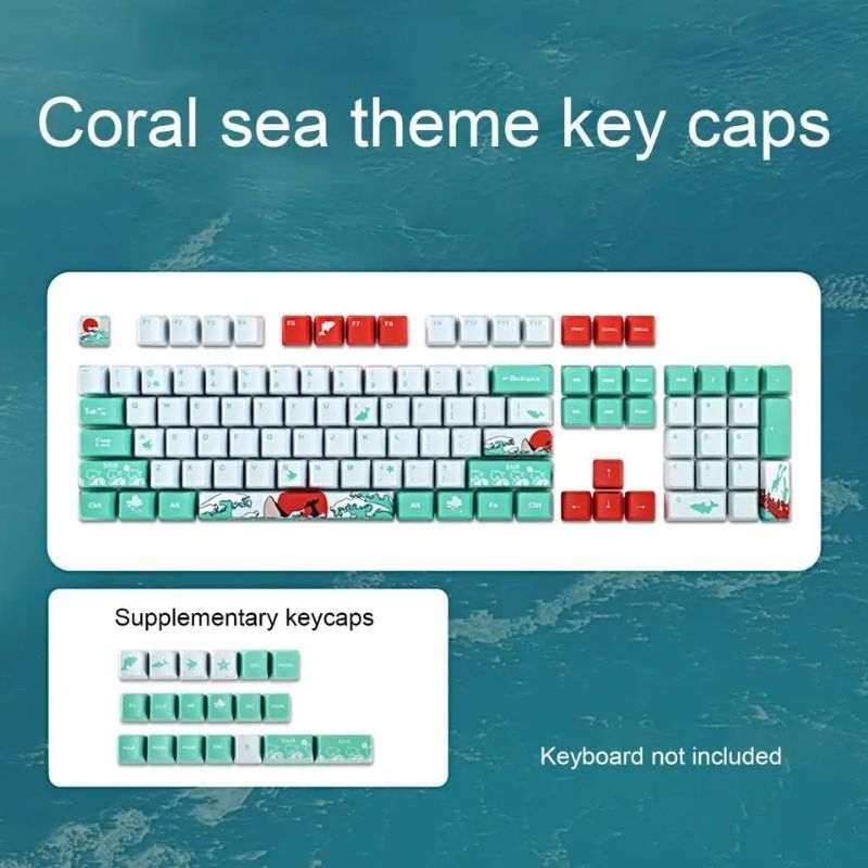 Jual Keycaps PBT Ukiyo e Japanese sea waves - coral sea 60% keyboard ...