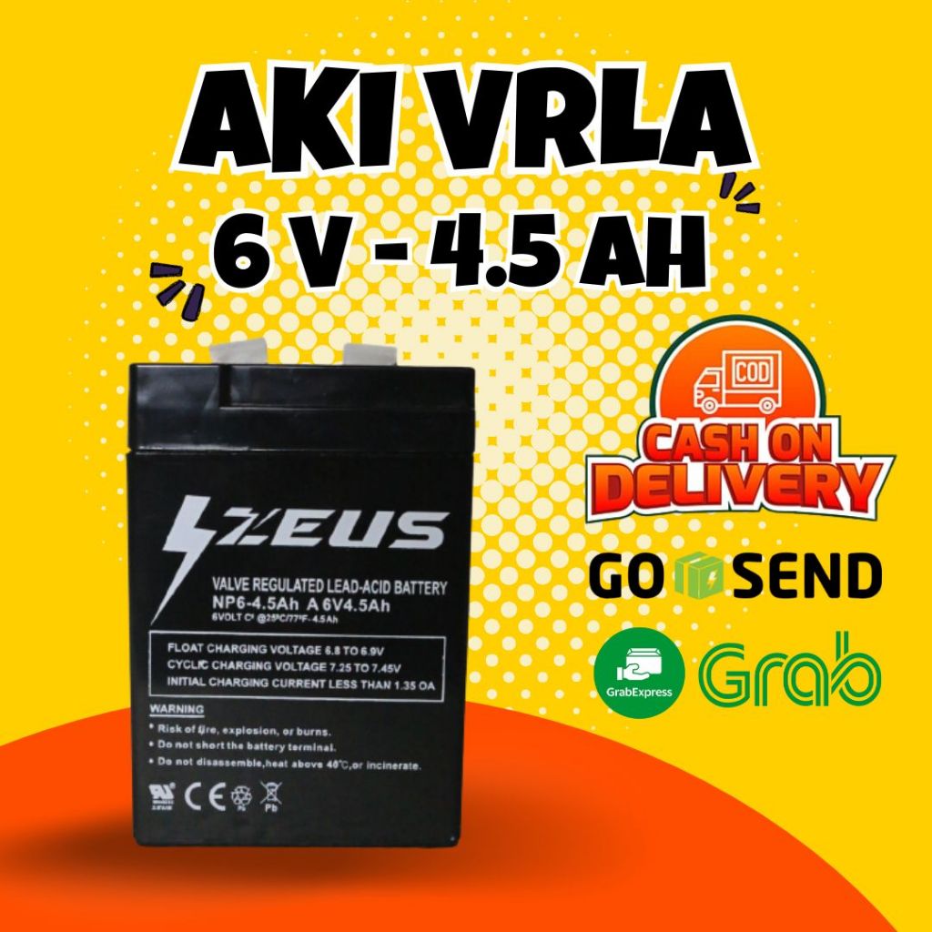 Jual Aki Kering VRLA Zeus 6V 4.5Ah 6v4.5ah Baterai Lampu Emergency Lamp ...