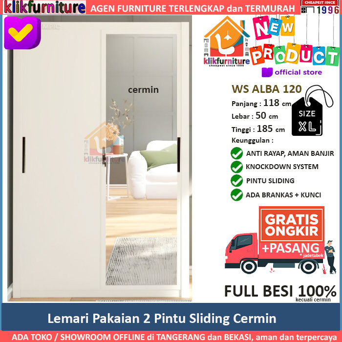Jual Lemari Pakaian Besi Pintu Cermin Sliding WS 120 ALBA | Shopee ...