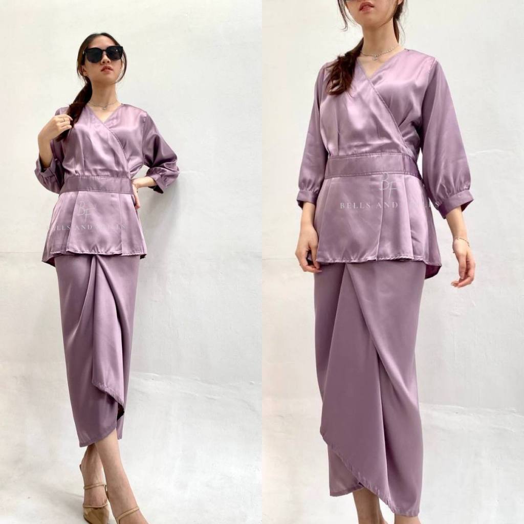 Jual NAURA One Set Rok Lilit Satin + Kimono Blouse / Set Satin Wrap ...