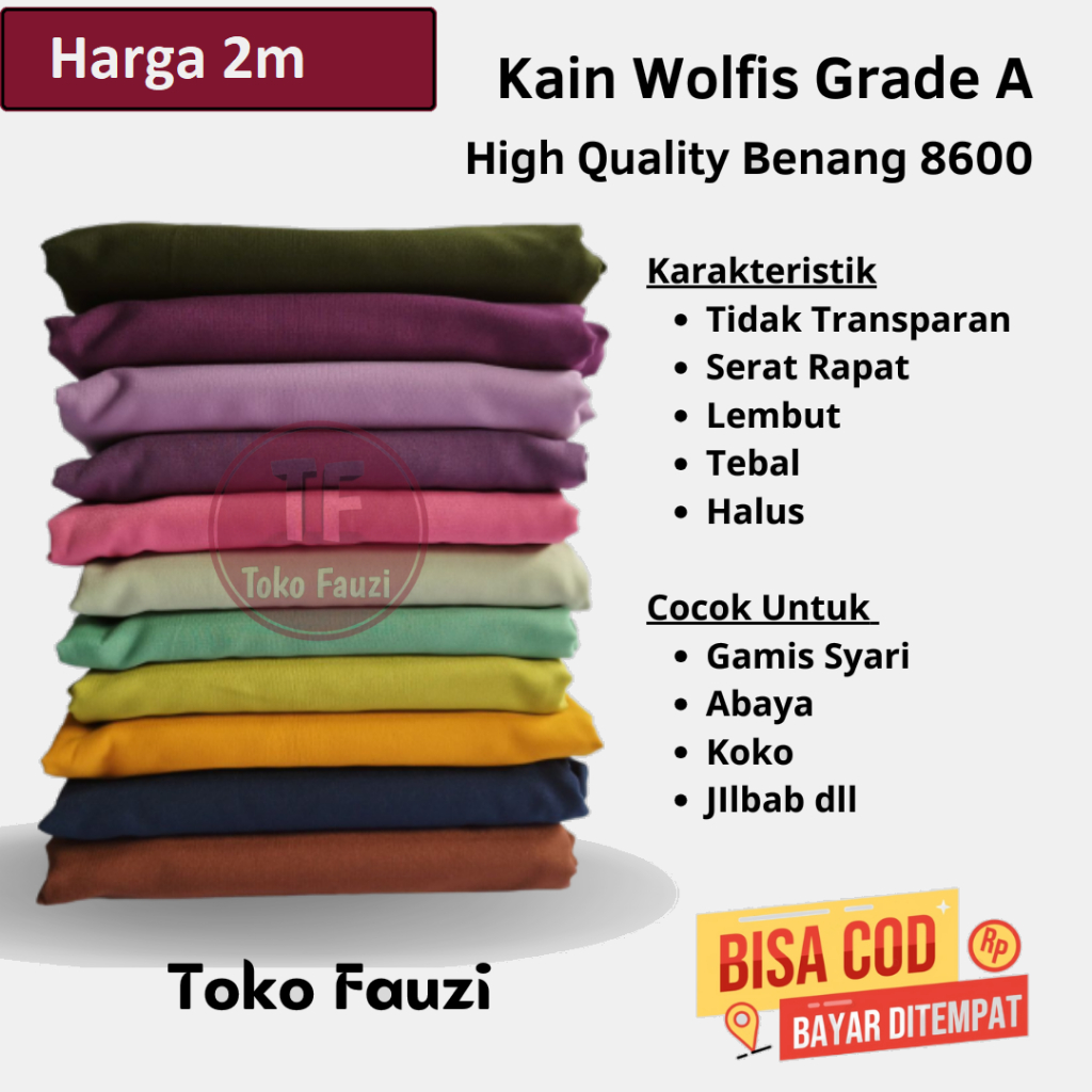 Jual 2m Kain Wolfis Grade A Tebal Tidak Nerawang Wolvis Exclusive Bahan ...