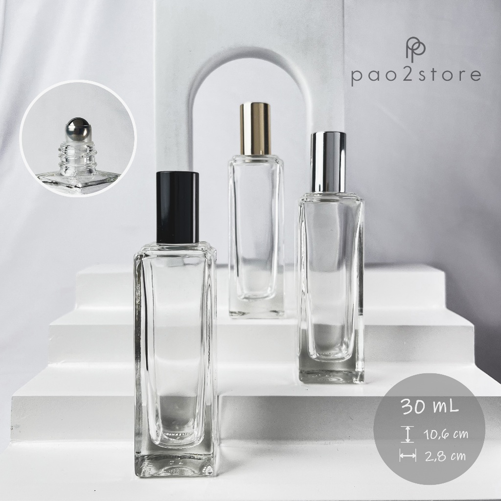 Jual Botol Roll On 30ml Kaca KOTAK Tebal Clear / Bening - Bola Roller ...