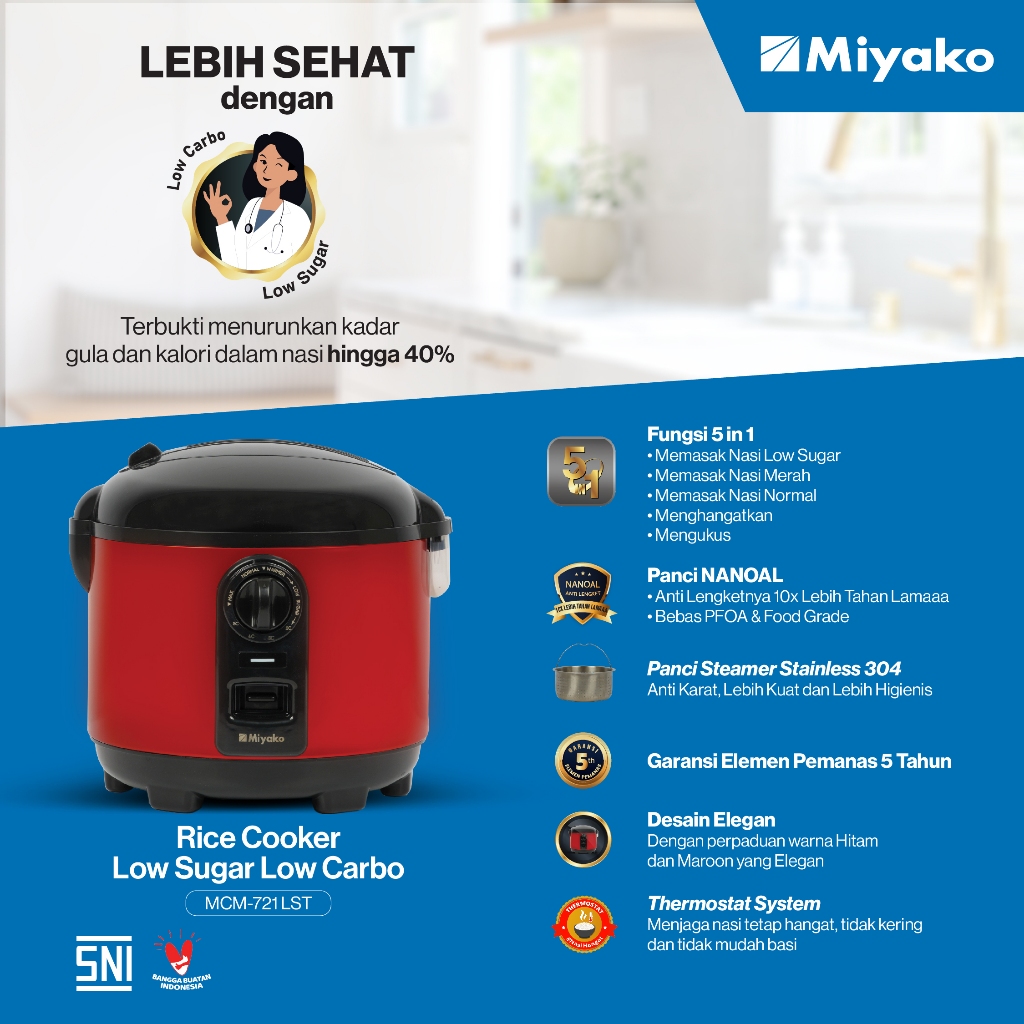 Jual Magic Com Low Sugar Carbo Miyako MCM721LST - Rice Cooker 3 in 1 ...