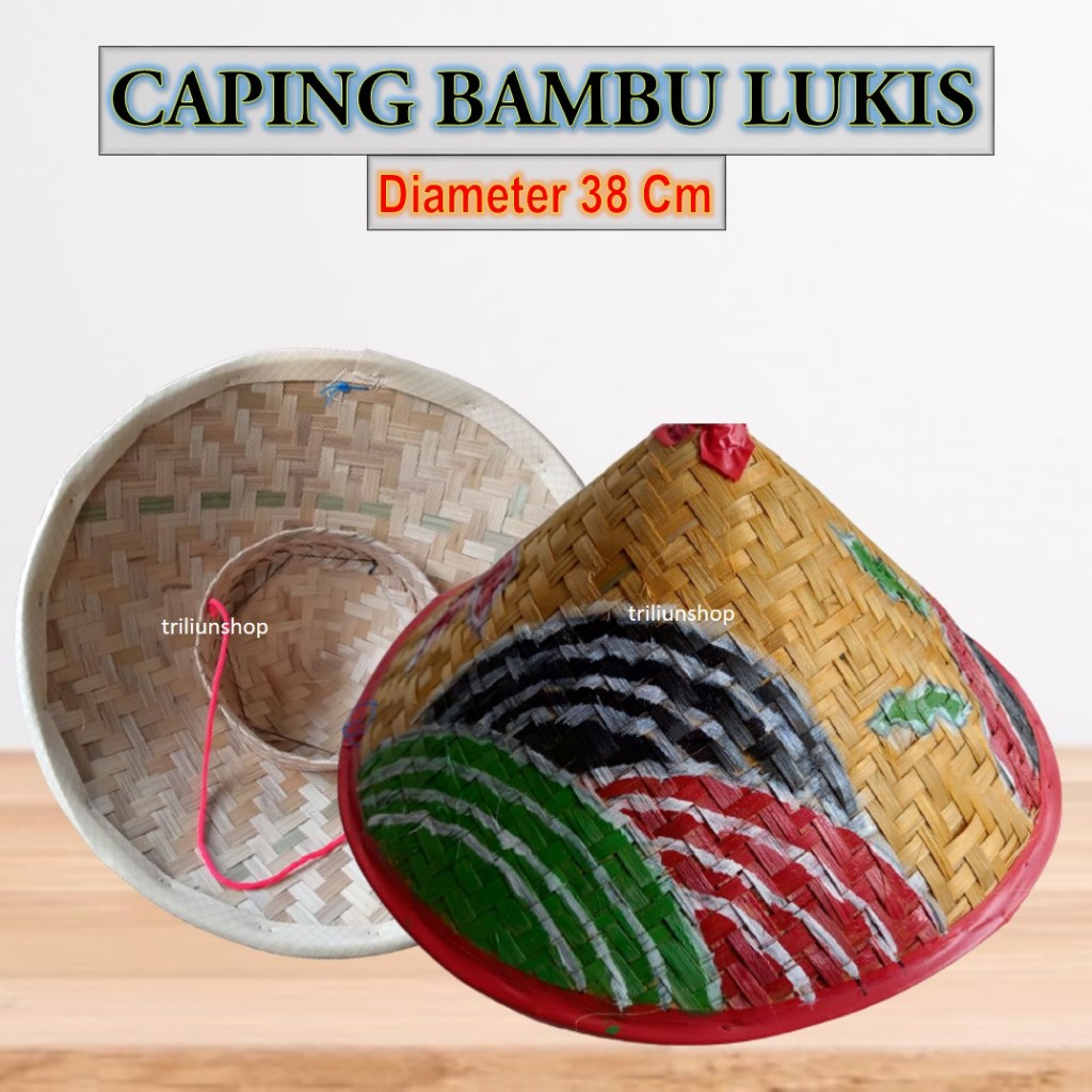 Jual Caping Topi Bambu Lukis Diameter 38 Cm Penutup Kepala Anti Panas ...