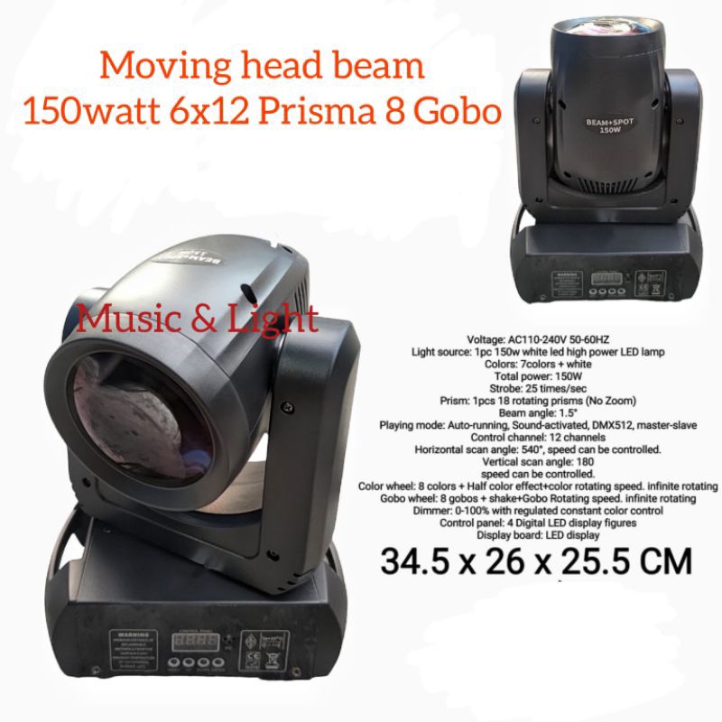 Jual Moving beam Full color 150watt 6&12 Prisma 8 Gobo Beam Spot, Gobo ...