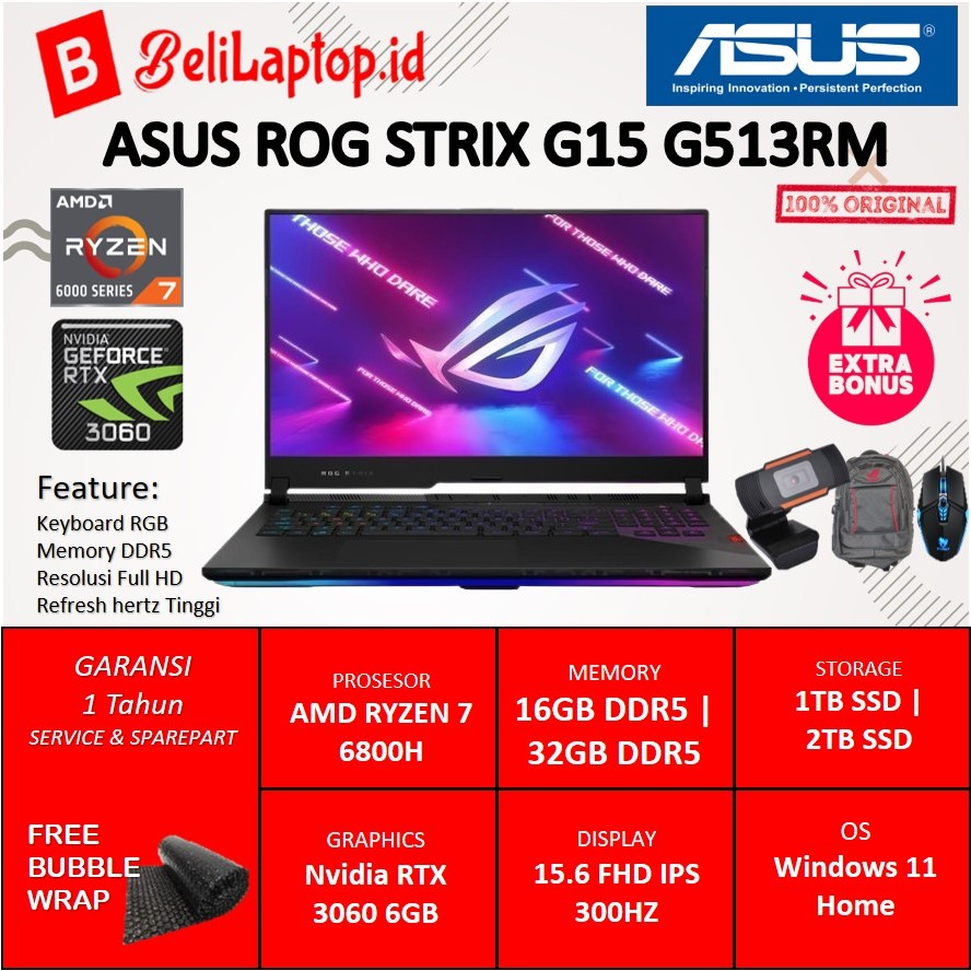 Jual Asus ROG STRIX G15 G513RM amd ryzen 7 32GB DDR5 2TB SSD RTX 3060 ...