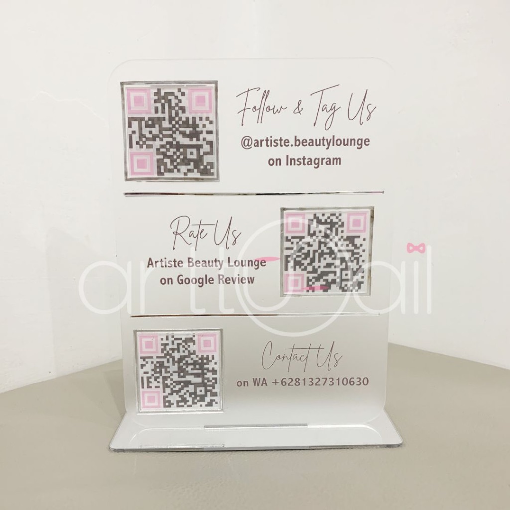 Jual QRIS code scanner custom QR code logo salon bisnis bahan akrilik ...