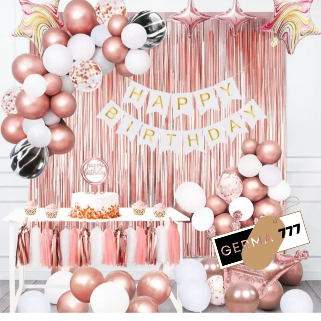 Jual Set Dekorasi Pesta Ulang Tahun Banner Happy Birthday Putih ...