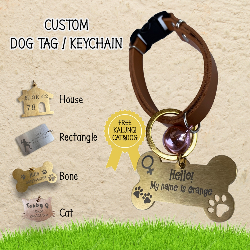 Jual [FREE KALUNG] Custom Dog Tag name tag hewan anti karat keychain ...