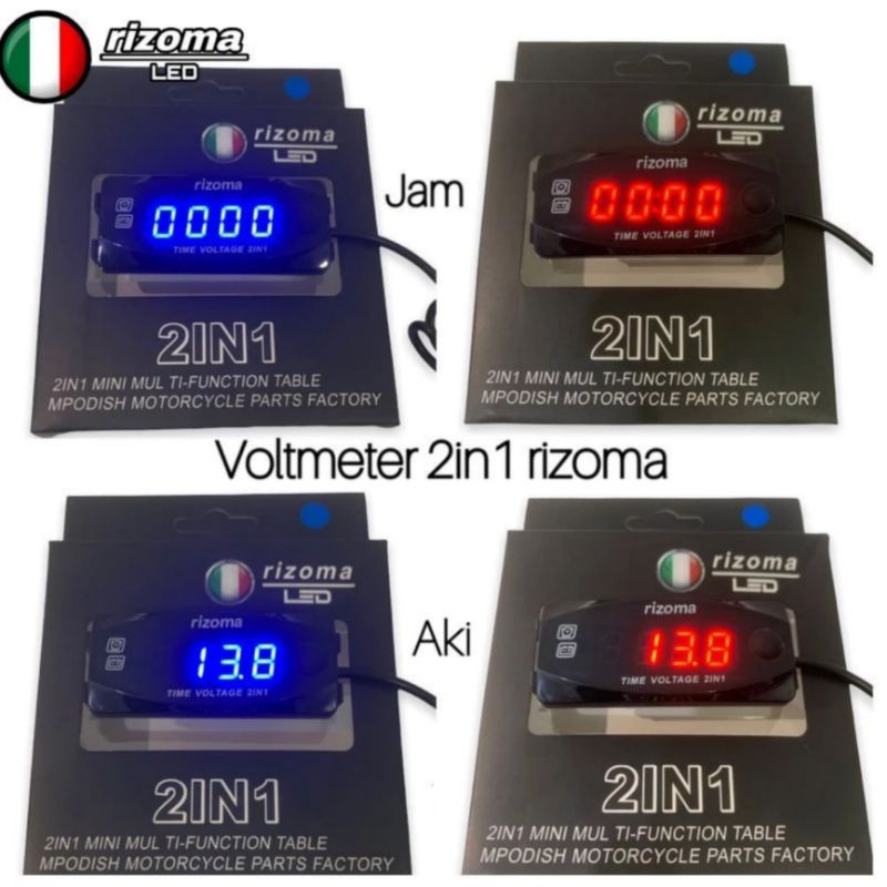 Jual Voltmeter Aki 2in1 Rizoma LED Racing Voltmeter Digital dan Jam Waterproof/Volt Meter ...