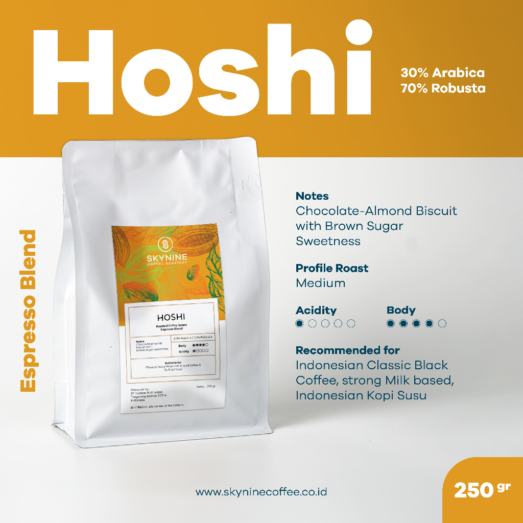 Jual BIJI KOPI ESPRESSO HOSHI BLEND 30% ARABIKA 70% ROBUSTA 250 GR ...