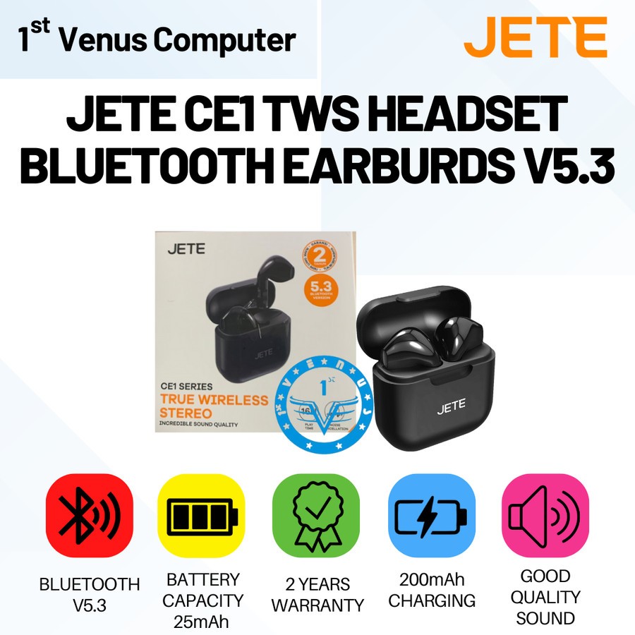 Jual TWS HEADSET BLUETOOTH EARBURDS JETE CE1 Bluetooth V5.3 / JETE-HF32 | Shopee Indonesia