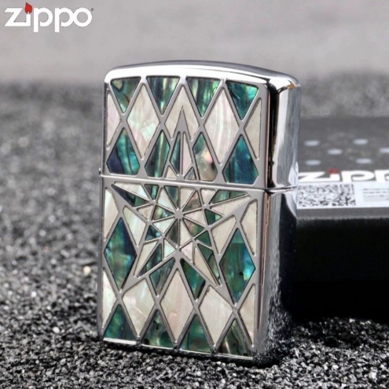 Jual korek api Zippo premium silver ice motif bintang premium logo ...