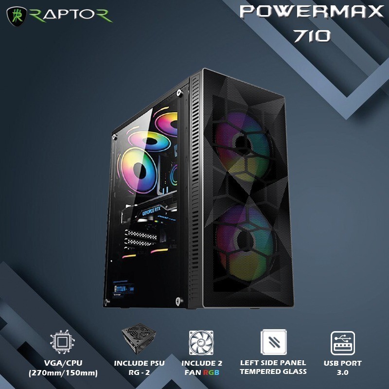 Jual Casing Gaming Raptor Powermax 710 - include PSU RG & 2 FAN RGB ...