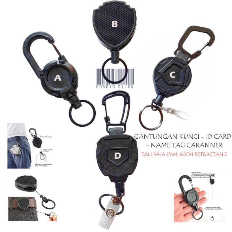 Jual Gantungan Kunci Carabiner Retractable Yoyo Id Card | Shopee Indonesia