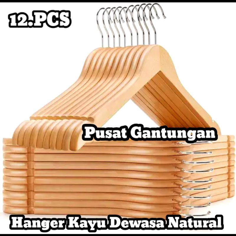 Jual Hanger Kayu Dewasa Natural ( wood ) ( 12 pcs) | Shopee Indonesia