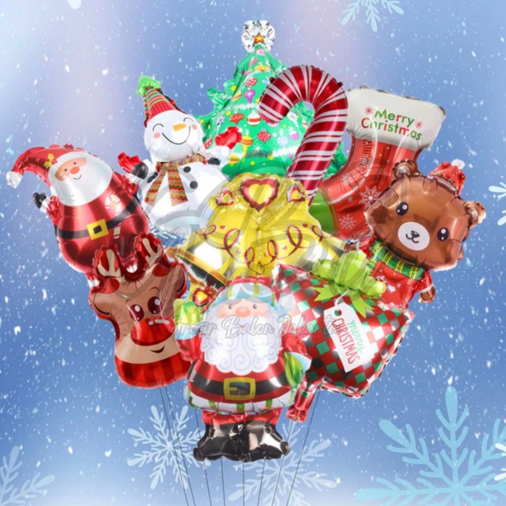 Jual Balon Foil MINI Natal / Merry Christmas (Santa Claus, Kado, Bell ...