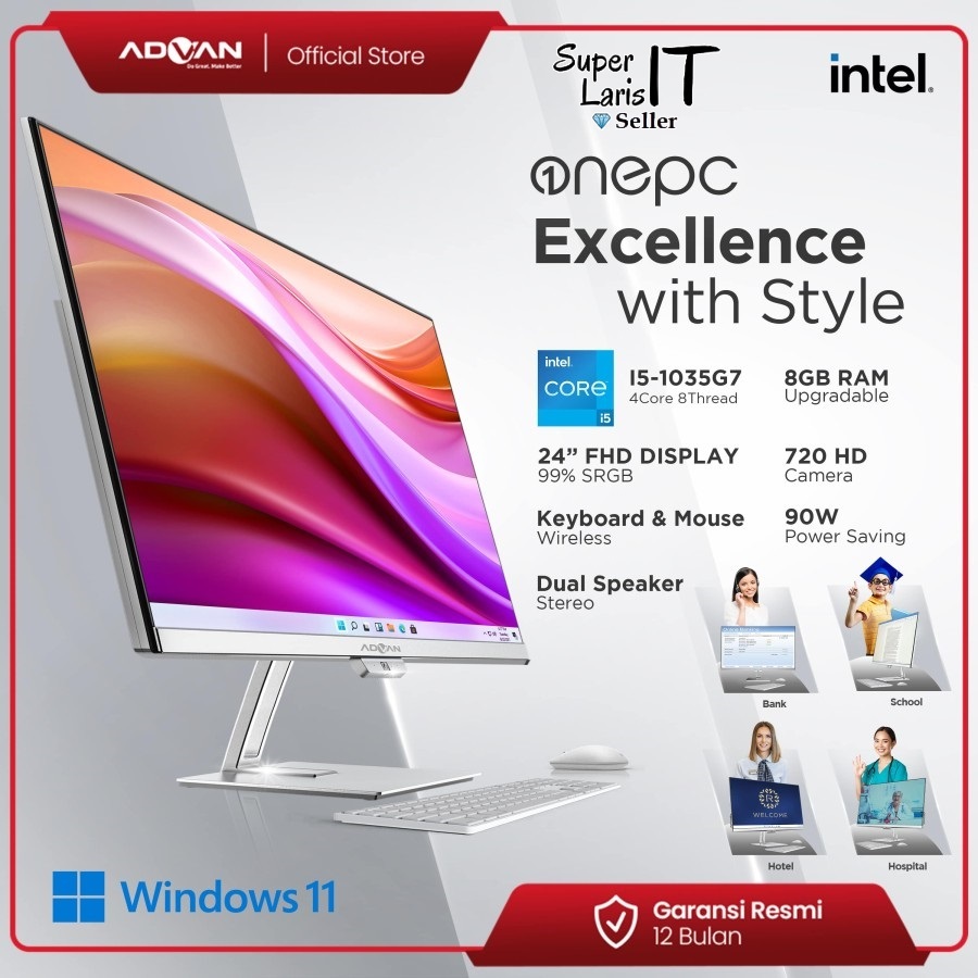 Jual PC AIO Advan OnePC One PC Core i5-1035G7 ram 8GB ssd 512GB 24" FHD ...