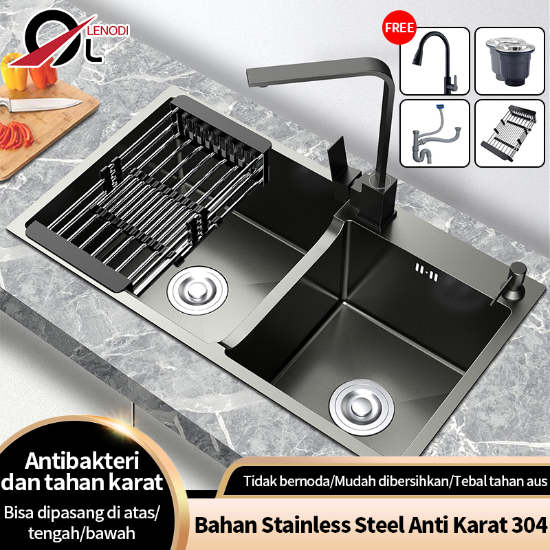 Jual 【COD】Set Wastafel Cuci Piring/Set Lengkap Kitchen Sink Black 78 CM ...