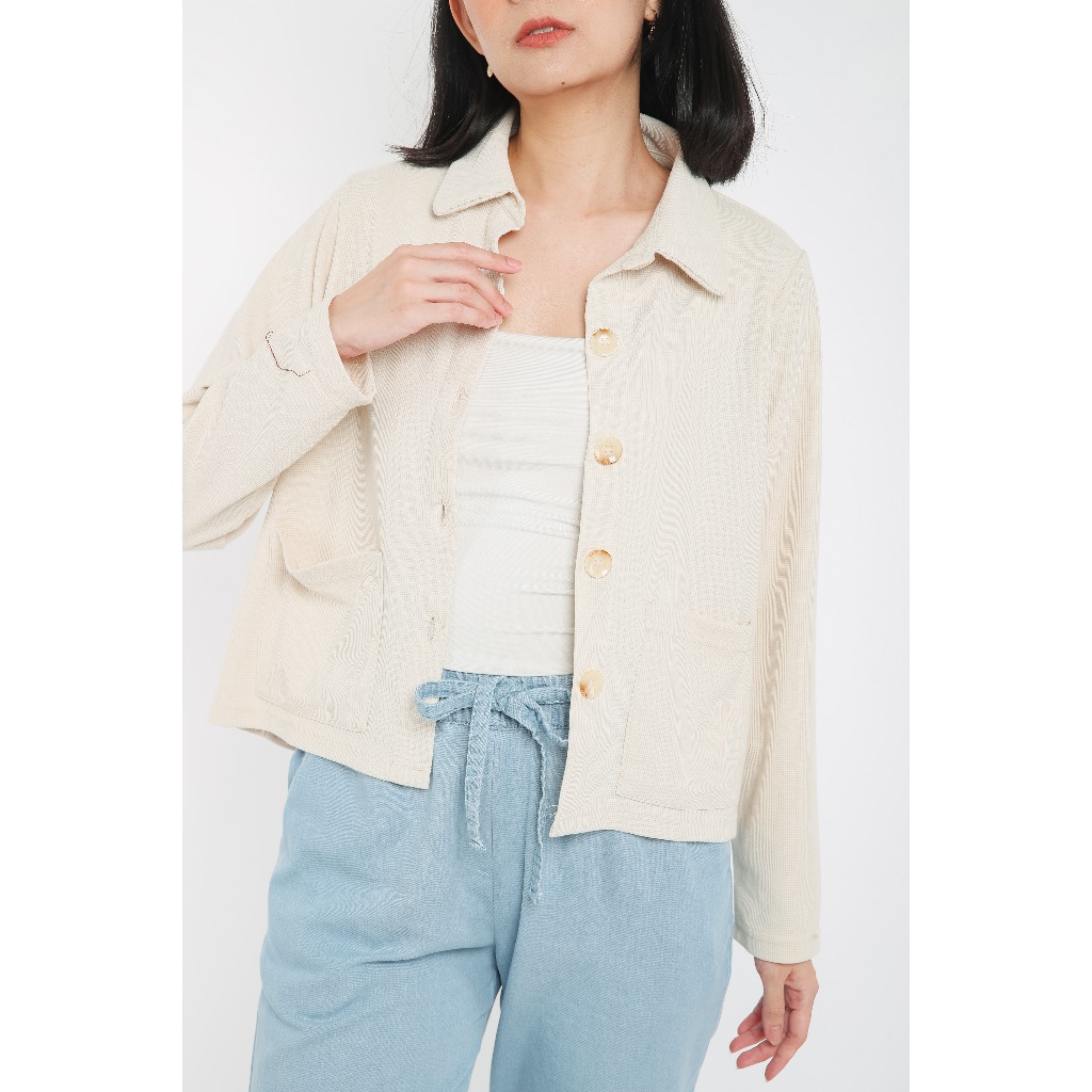 Jual ULTRAVIOLET Textured Waffle Knit Jacket 041 Oat Beige - Outer Luaran Jaket Waffle Knit ...