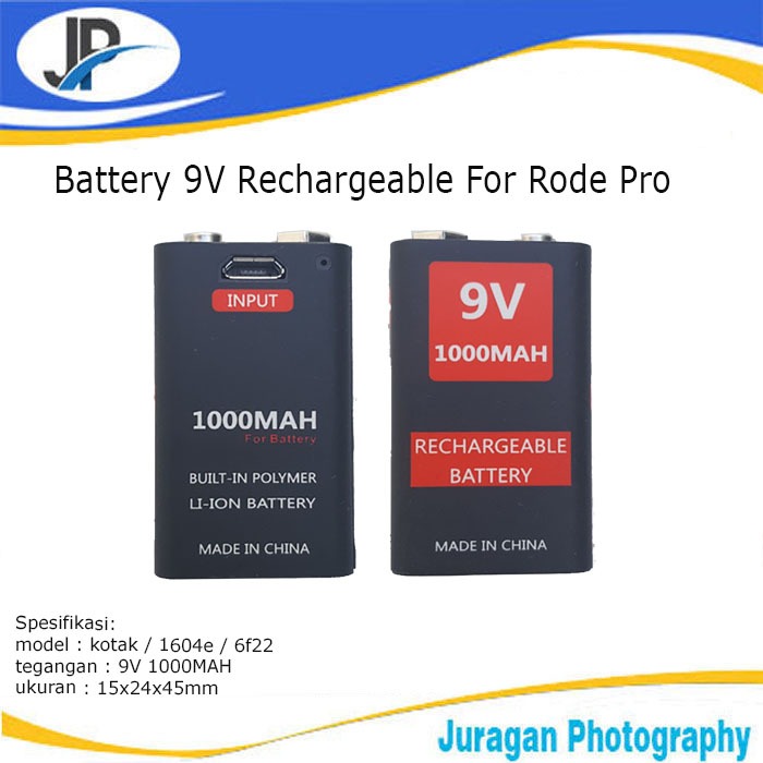 Jual Battery 9V Rechargeable 1000mAh For Rode Pro / Baterai 9V Bisa ...