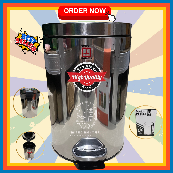 Jual GARBIN - Tempat Sampah Injak Pedal Stainless 5L 7L 12L 30L Dustbin Kick Tong Sampah ...