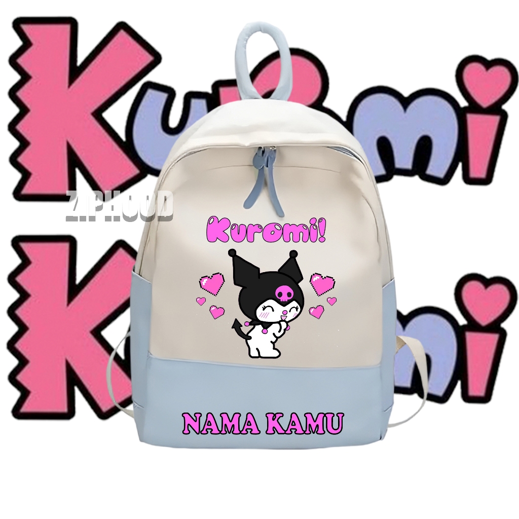 Jual (GRATIS NAMA) Tas Ransel Sekolah Anak Motif Sablon Kuromi - Tas Backpack Anak Kuromi ...