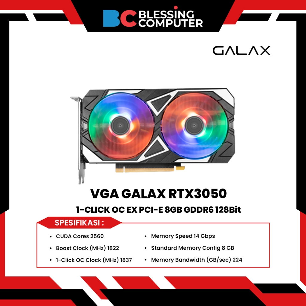 Jual VGA GALAX RTX3050 1-CLICK OC EX PCI-E 8GB GDDR6 128Bit ...