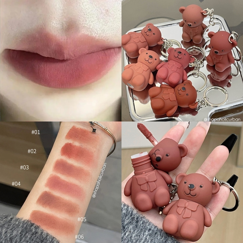 Jual Teddy Bear Keychain Lipstick Gantungan Kunci Lipstick 6 Warna Matte Lipstick Mini Keychain ...