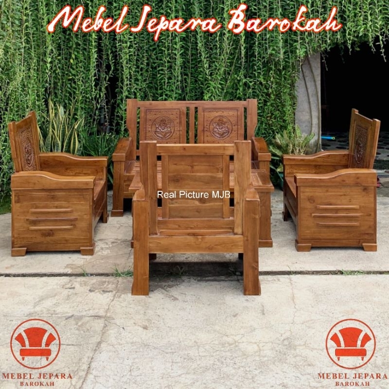 Jual Set Meja dan Kursi Tamu Kayu Jati Ukir Tradisional Motif Bunga ...
