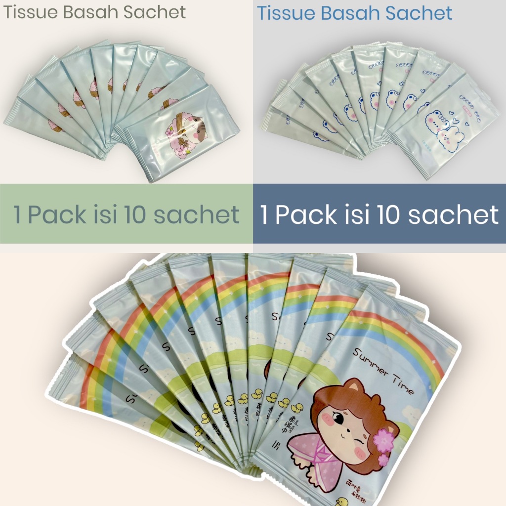 Jual Tissue Basah Sachet individual pack wet tissue gambar lucu 1 tisu ...