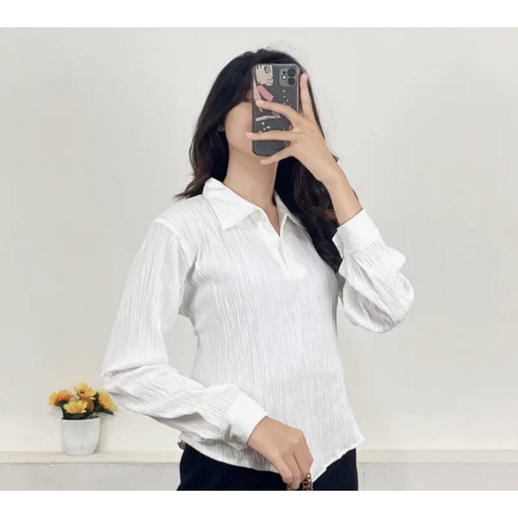 Jual Kemeja Polo Wanita Korean Style Lady Crush Premium Polos Serut Belakang - Atasan wanita ...