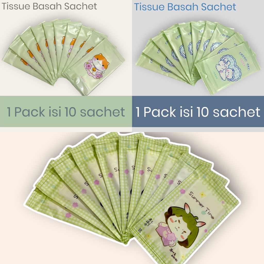 Jual Tissue Basah Sachet individual pack wet tissue gambar lucu 1 tisu ...