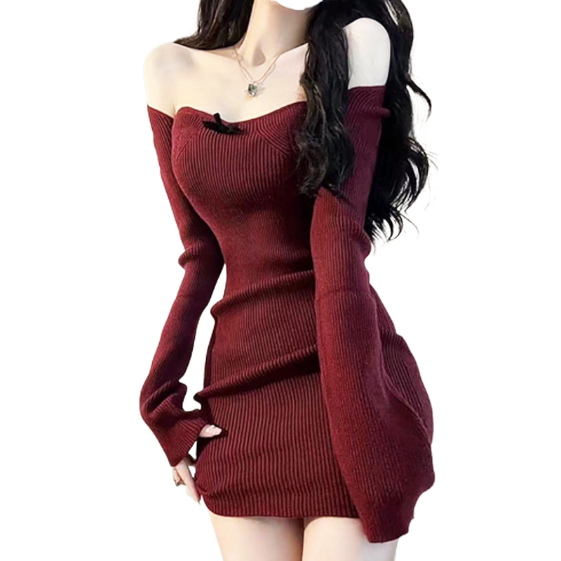 Jual Cohan DR818 Baju Dress Midi Long Sleeve Square Neck Sexy Korean ...