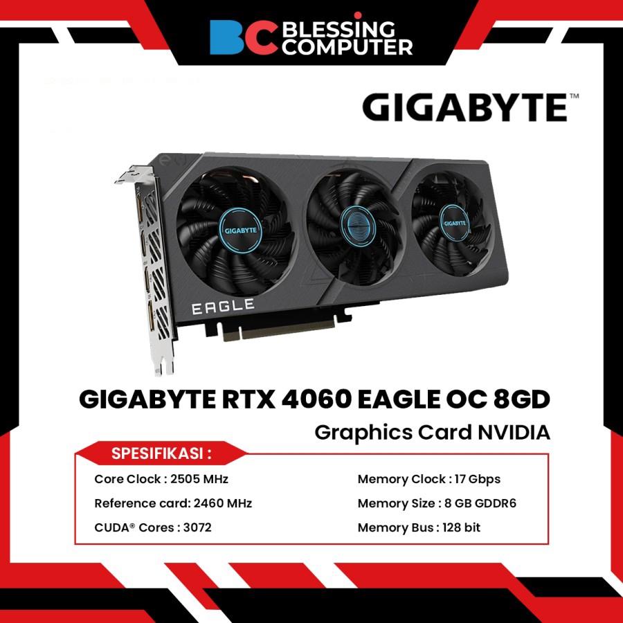 Jual VGA GIGABYTE RTX 4060 EAGLE OC 8GD GDDR6 128Bit | Shopee Indonesia