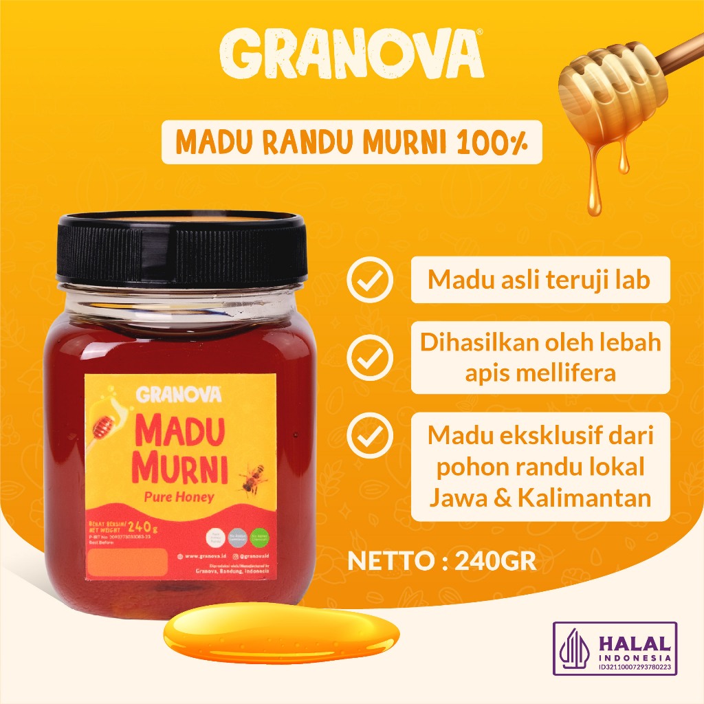 Jual Granova - Madu Murni Randu 240gr (Premium, Madu Asli 100%, Sehat ...