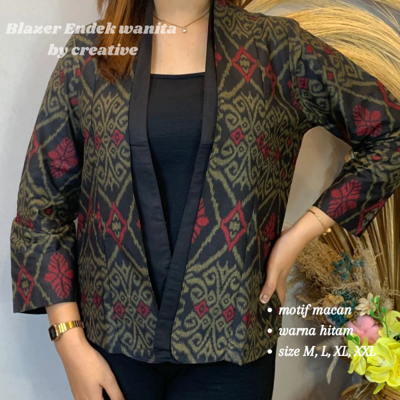 Jual Blazer Motif Endek Bali motif macan by Creative | Shopee Indonesia