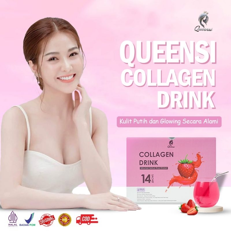 Jual Queensi Collagen Drink Strawberry with Collagen Bovine Peptiplus vitamin C & L-Glutathione ...